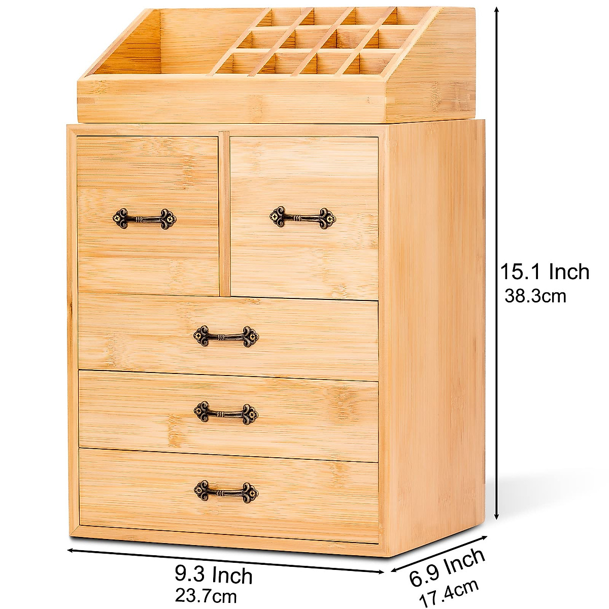 READAEER Bamboo Makeup Organizer with Drawers Large Cosmetic Organizer Countertop