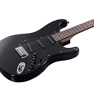 Monoprice Cali Classic Electric Guitar - Black, 6 Strings, Double-Cutaway Solid Body, Right Handed, SSS Pickups, Full-Range Tone, With Gig Bag, Perfect for Beginners - Indio Series