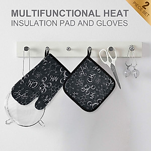 ZZXXB Chemistry Science Oven Mitts and Pot Holders Set of 2 Heat Resistant Non-Slip Kitchen Gloves for Cooking Baking Barbecue Grilling