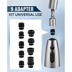 Kitchen Faucet Head Replacement:Stainless Steel Spray Head,3 Modes Pull Out Spray Nozzle with 9 Adapters for Kitchen Sink Faucet,Compatible with Moen Kohler Delta Kitchen Faucets G1/2,Brushed Nickel