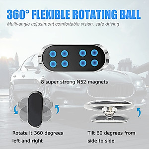 2Pcs Car Magnetic Phone Holder, 360 Degrees Rotation Magnetic Phone Mount, Never Block View, Ultra Magnetic Flex Car Phone Holder, Dashboard Car Mount Compatible All Smart Phones(Silver)