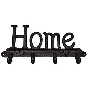 Cast Iron Decorative Wall Organizer Hooks - Home Decor Key Rack - Four Hanging Hooks - Hat Hooks, Bag, Coat Rack, Towel Hook, Accessories (12” x 6” x 1.5”)