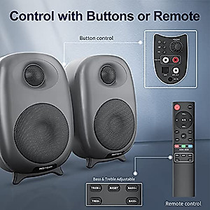 BESTISAN 50 Watt Powered Bookshelf Speakers with Bluetooth 5.0 and Wired Optical RCA Input Port, Bass and Treble Adjustable, Deep Bass, 3 Audio Mode Design, Remote Control