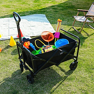 Wagon Cart Foldable Beach Wagon Large Capacity with Wheels Collapsible Wagon Heavy Duty Folding Wagon Portable for Camping Travel Sports Fishing (Black M)