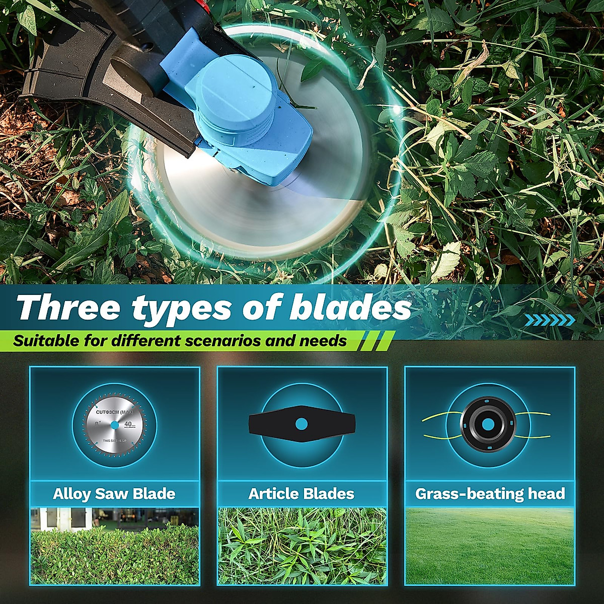 Saker String Trimmer Cordless Electric, Weed Wacker Battery Operated with 2X22V Batteries, 13 inch Weed Eater Cordless with Brushless Motor, Weed Wacker Electric for Home Garden and Yard