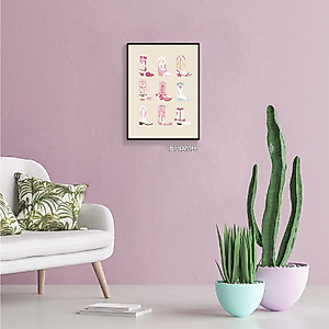 mifyuibytr Cowgirl Boots Print Poster, Pink Western Coastal Cowgirl Boot Aesthetic Canvas Wall Art, Preppy Cowgirl Room Decor 12x16in Unframed