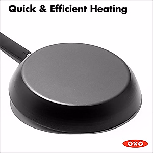 OXO Obsidian Pre-Seasoned Carbon Steel, 12" Frying Pan Skillet with Removable Silicone Handle Holder, Induction, Oven Safe, Black