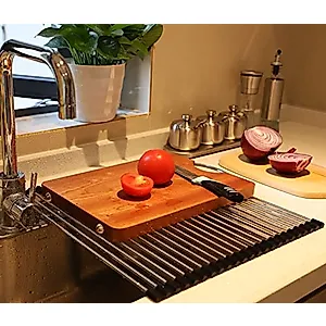 ALIMART Roll up Dish Drying Rack Over The Sink Rolling Drainer Foldable for Kitchen Counter RV Trailers (17.8 inch X15.8 , Black)