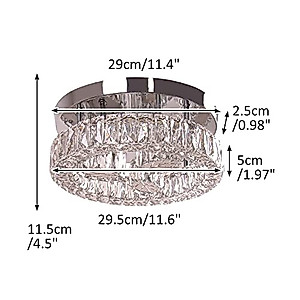 Finktonglan 11.6” Crystal LED Ceiling Light Flush Mount, Modern 30W Round Ceiling Lamp K9 Crystal Light Fixtures, Stainless Steel Leaf Crystal Chandelier for Dining Room Living Room (Cool White)