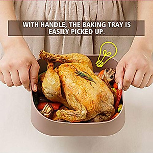 EMVANV Air Fryer Pot, Silicone Square Replacement Basket Grill Pan Baking Microwave Oven Square Tray Air Fryer Oven Accessories