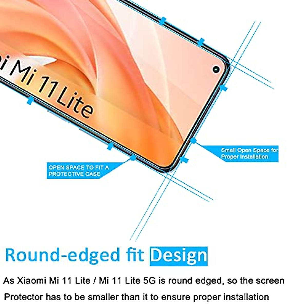 NEW'C 3 Pack Designed for Xiaomi Mi 11 Lite/Mi 11 Lite 5G Screen Protector Tempered Glass, Case Friendly Anti Scratch Bubble Free Ultra Resistant