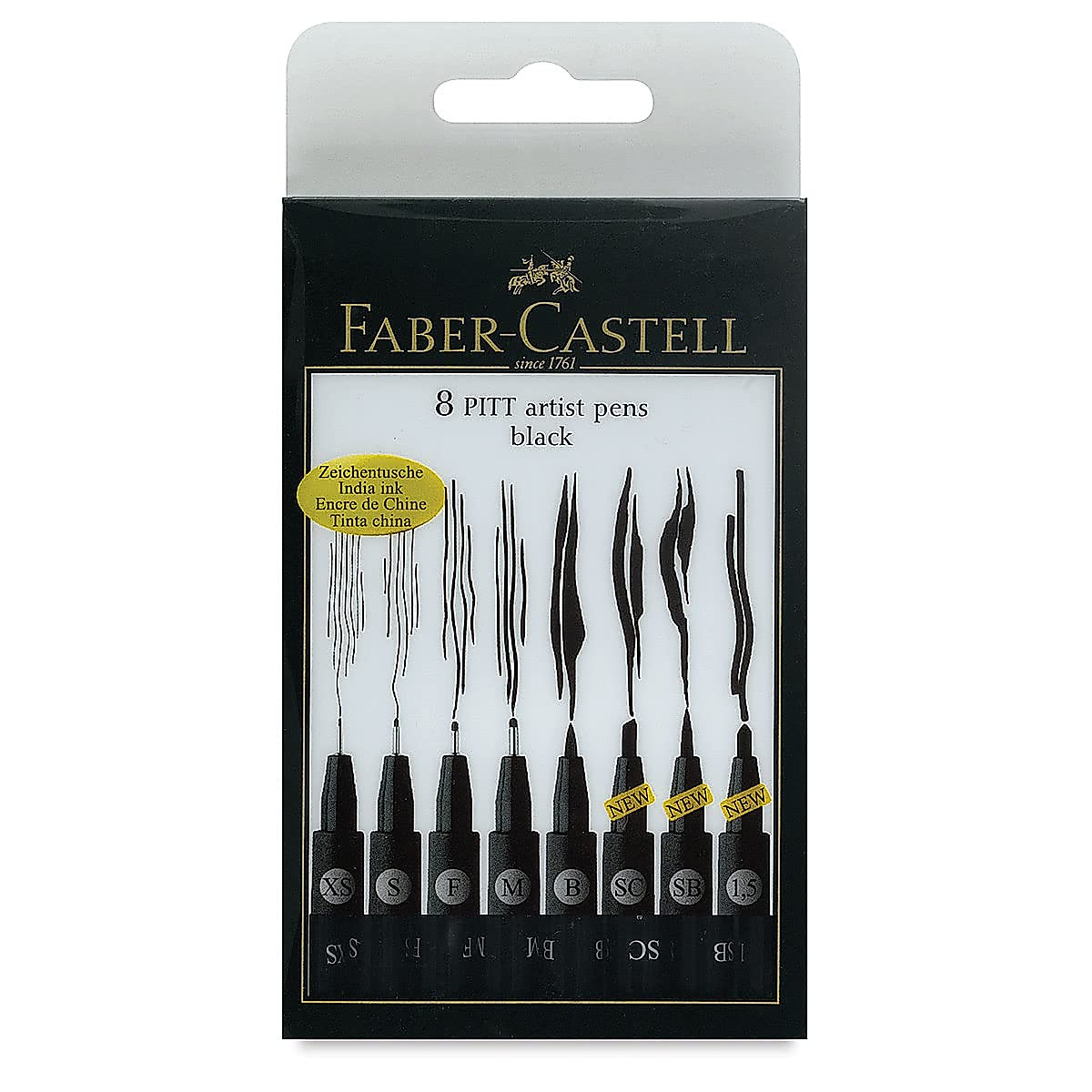 Faber-Castell Pitt Artist Pen Pack of 8 Assorted Sizes, 8 Black, 8 Count