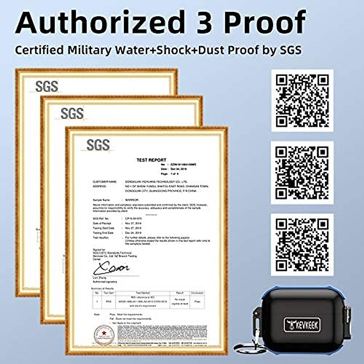 Waterproof Airpod Pro Case,Waterproof Up to 3 Feet,PC+TPU Material,Compatible Wireless Charging for Airpods Pro Case,Case Waterproof with Keychain(Opacity Black&Blue)