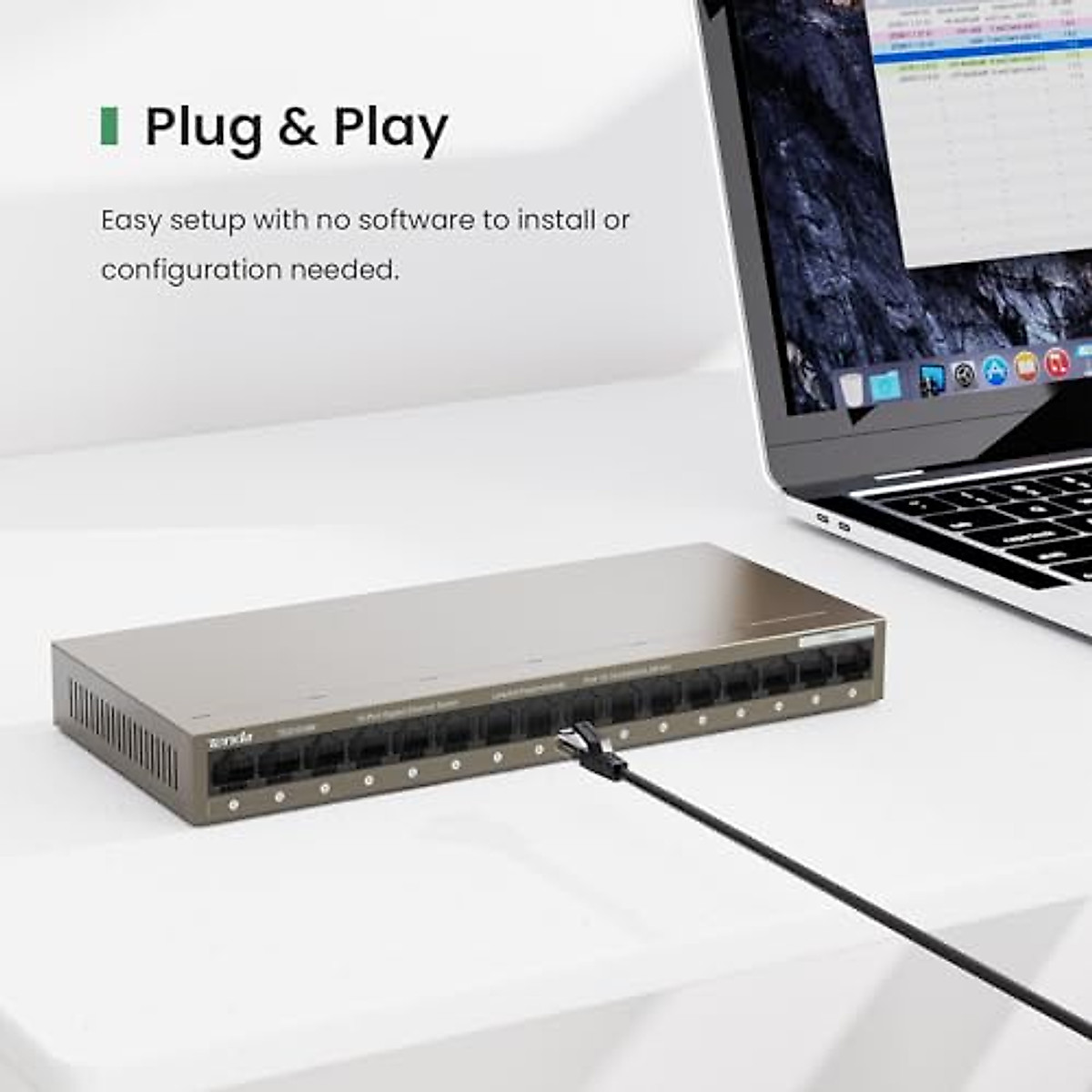 Tenda TEG1016M, 16 Port Gigabit Switch, Unmanaged Ethernet Switch with Traffic Optimization, Plug & Play, Fanless & Metal Design Network Switch, Limited Lifetime Protection