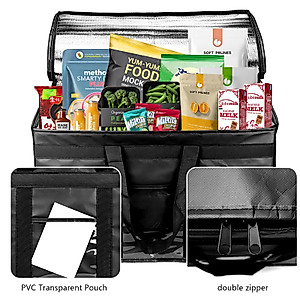 XXXL Large Insulated Cooler Bag, Double Zipper Food Delivery Bag, Styrofoam Cooler of Keep Food Cold or Hot, Easy to Clean, Ideal for Professional Food Groceries Delivery Restaurant(Black, 3XL)