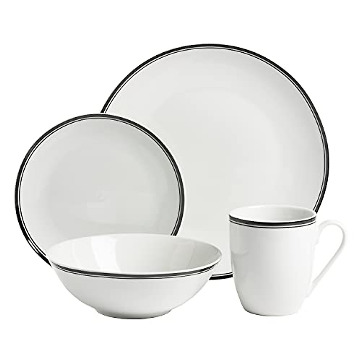 10 Strawberry Street Café Stripe 16 Piece Coupe Dinnerware Set, Black