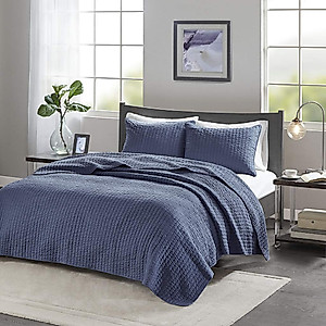 Madison Park Keaton Quilt Set-Casual Channel Stitching Design All Season, Lightweight Coverlet Bedspread Bedding, Shams, King/Cal King(104"x94"), Stripe Navy, 3 Piece