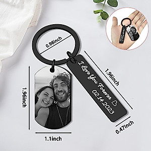 Cupike Personalized Picture Keychain - Customized Engraved Keychains with Photo Text, Personalized Gifts for Men Women Lovers (02-Black1)