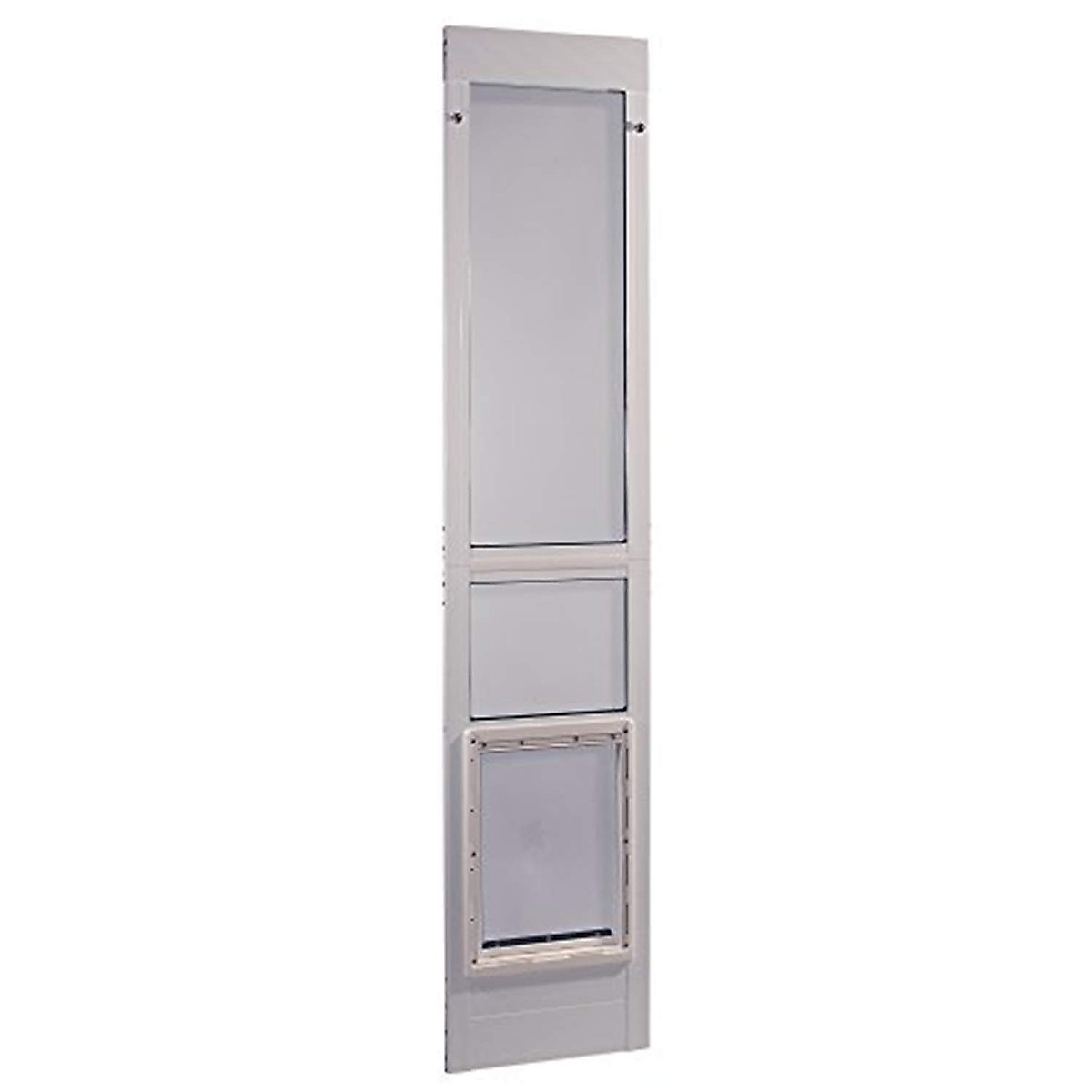 Ideal Pet Products Modular ALUMINUM Pet Patio Door with Single Pane Glass and Clear Flexible Flap. Fits up to 1” Aluminum Patio track width ONLY, Extra Large, White