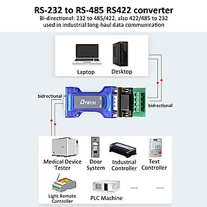 DTech RS232 to RS485 Converter Serial Communication Data Adapter with TX RX LED Indicators and Terminal Board