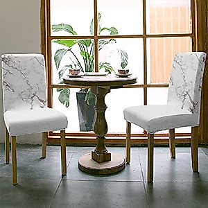 Chair Protector Seat Covers Gray Marble Agate Crack on White Stretch Removable Dining Room Chair Cover Set of 6,Abstract Stripes Art Slipcovers for Kitchen Party Hotel Wedding