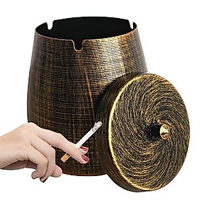WUSIFIE Large Ashtray with Lid for Cigarette - Outdoor Ash Tray Sets, Ashtrays for Cigarettes Outdoor, Windproof Smokeless Large Ash Tray for Home, Ashtray for Weed, Cigar Ashtrays