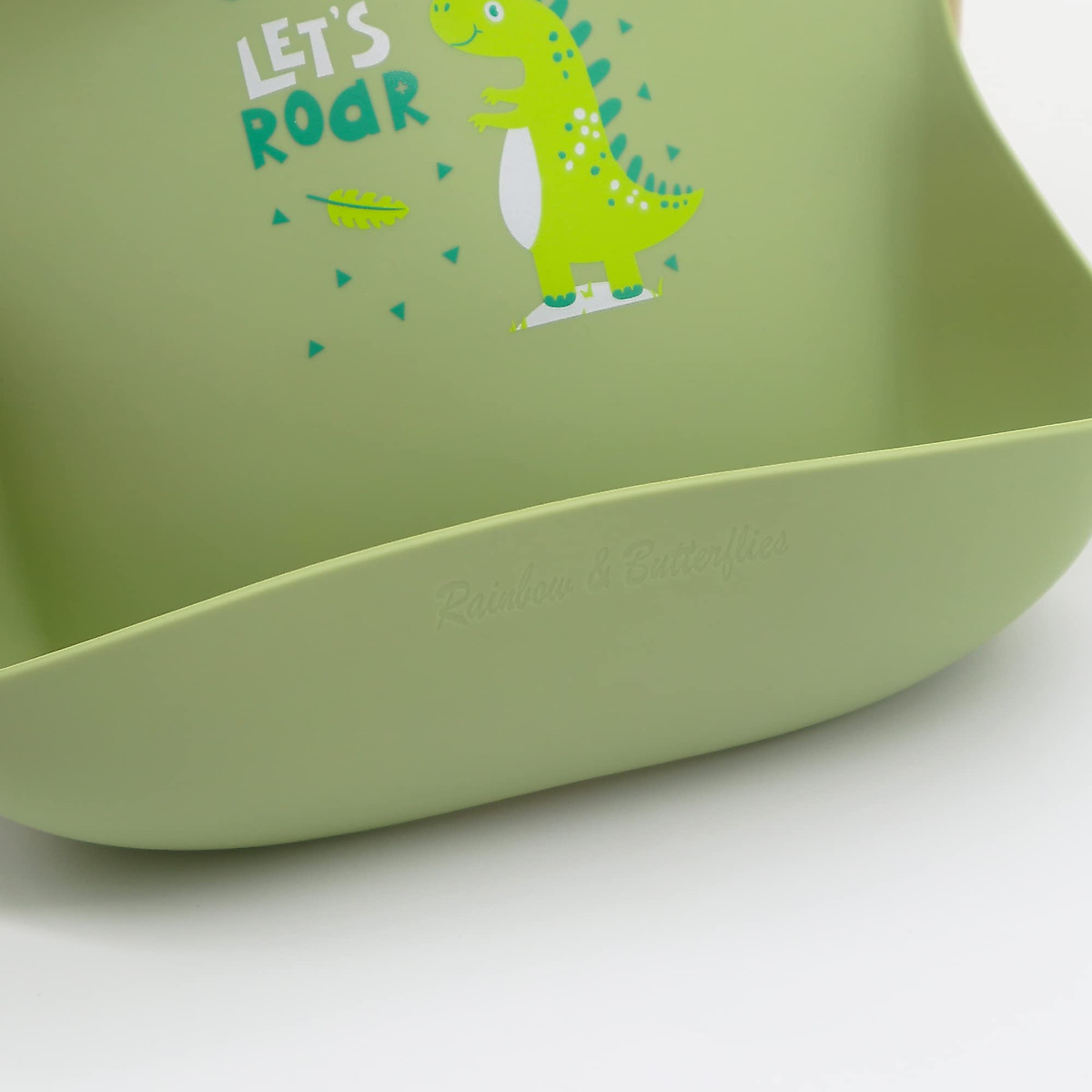 Rainbow & Butterflies |8 Piece| DINO Silicone Baby Feeding Set – |Bib, Suction Bowl, Suction Plate, Sippy Cup, 2-in-1 Straw & Snack Cup Lid, Straw & Spoon| – Food Grade Silicone, BPA Free (Olive)