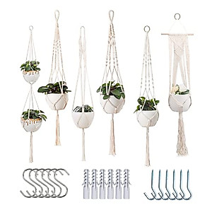 feedee Macrame Plant Hangers for Plants - 6 Pack Macromay Plant Hangers for Indoor Plant Hanger, Boho & Home Decor