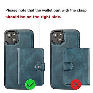Bocasal Wallet Case for iPhone 14 Compatible with MagSafe Magnetic RFID Blocking Detachable Premium PU Leather Flip Case with Card Slots Holder Kickstand Wireless Charging 6.1 Inch (Blue)