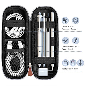 AGPTEK Case Holder for Apple Pencil, Slim Carrying Case Pouch Cover Compatible with Apple Pen Accessories, USB Cable, Earphone, Samsung Stylus iPad Pro Pen/Pencil, Recording Pen, Gray