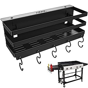 RUSFOL Upgraded Stainless Steel Griddle Caddy for Royal Gourmet 24'' Charcoal&Propane Gas Griddles, with an Allen Key, Space Saving BBQ Accessories Storage Box, Free from Drill Hole&Easy to Install