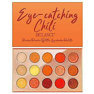 DE'LANCI Burnt Orange Eyeshadow Palette Fall Makeup Matte Shimmer Pressed Glitter Eye shadow 15 Warm Color Shadows Sunset Makeup Palette Nature Tone Eye-catching Chili Pallete