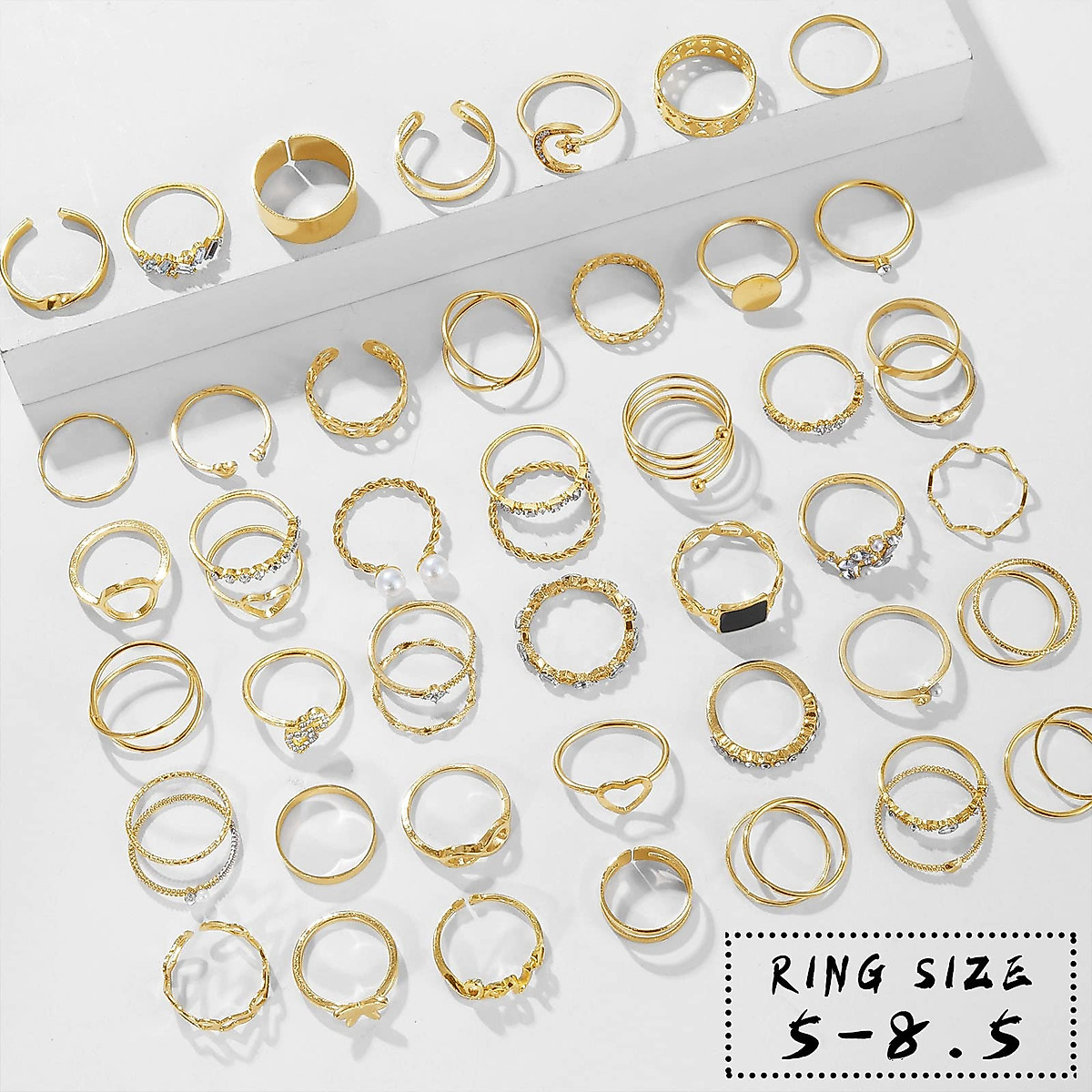 IFKM 51 Pcs Gold Knuckle Rings Set For Women Girls Vintage Stackable Joint Finger Midi Rings Dainty Cubic Zirconia Crystal Simple Twist Hollow Cute Rings Pack Jewelry Gift