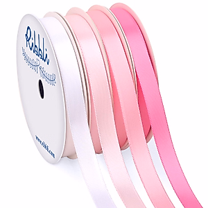 Ribbli Pink Satin Ribbon 3/8 Inch x 4 Rolls Total 40 Yards- White/Light Pink/Pink/Hot Pink Ribbon for Gift Wrapping Craft Wedding Decoration