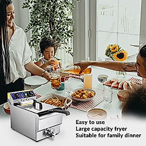 WeChef Commercial Deep Fryer 11.7L Stainless Steel Basket Single Tank Timer Drain Electric Countertop Restaurant Fryer