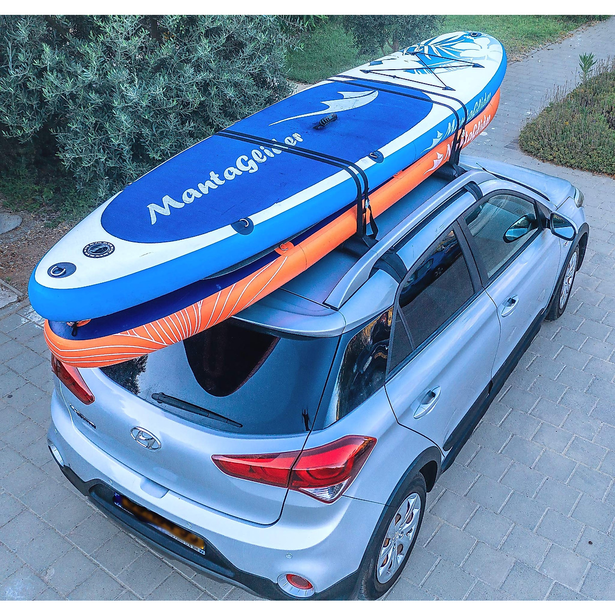 2 PCS/Set Self-Inflating Soft Roof Rack Pads, Universal Car Soft Roof Rack Pads for Kayaks/Surfboard/Paddleboard/SUP/Snowboard, with 2 Tie Down Straps