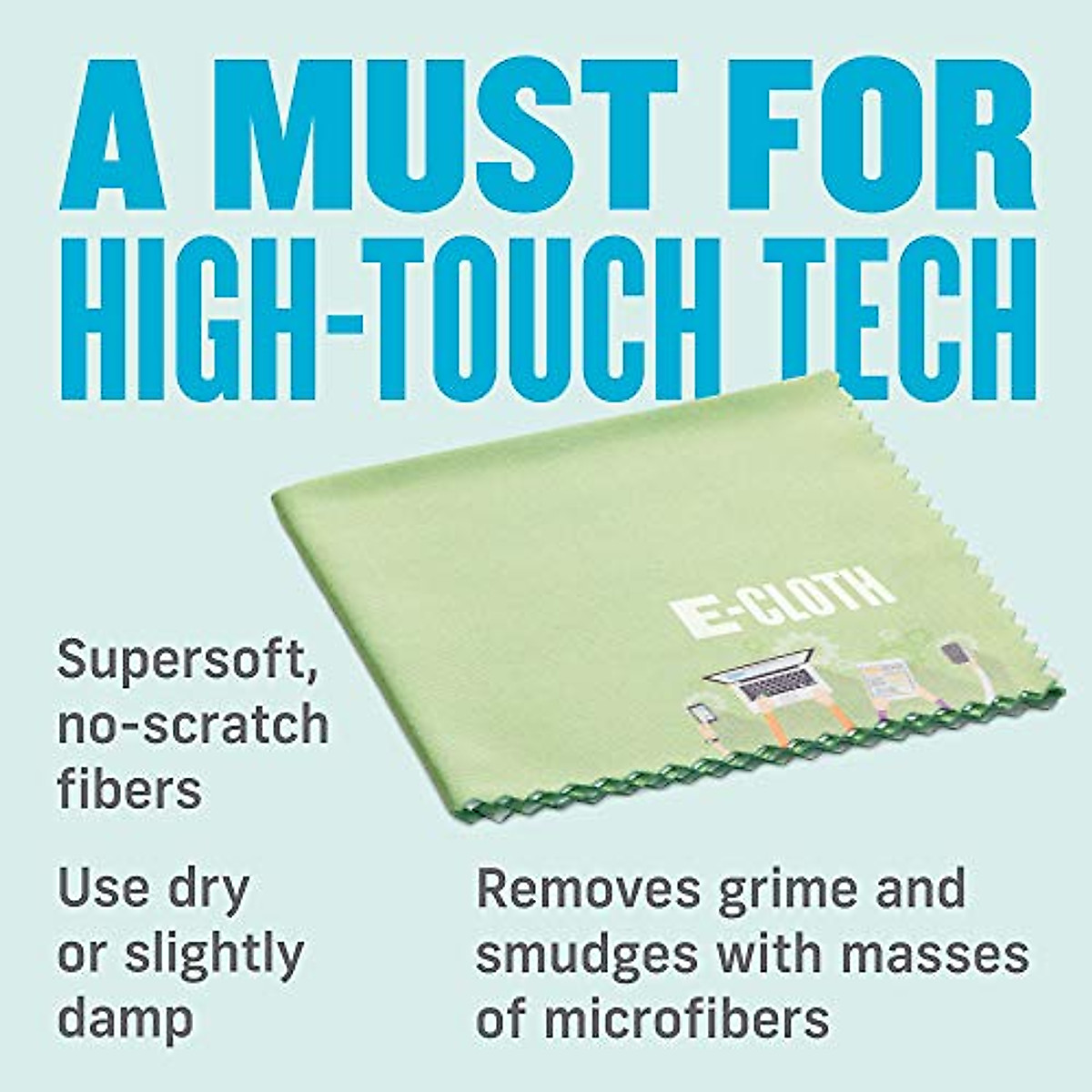E-Cloth Reusable Personal Electronics Microfiber Screen Cleaning Cloth, Screen Cleaner for Smart Phones, Tablets & Laptop Computers, 100 Wash Guarantee, Green, 1 Pack