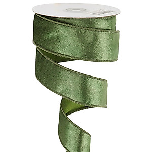HUIHUANG Green Velvet Ribbon Wired 1-1/2 inch, Moss Green Velvet Ribbon for Gift Wrapping, Christmas Tree, Bows, Wreaths, Garland, Wedding Decor, Home Decor, Crafts-Continuous 10 Yards/Roll