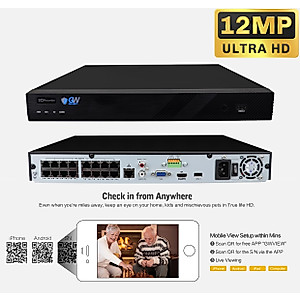 GW Security 16 Channel 12MP NVR H.265+ 4K Fulltime Color Night Vision Security Camera System with 16 UltraHD 8MP IP Two-Way Audio Outdoor PoE Security Cameras, Smart AI Human & Vehicle Detection