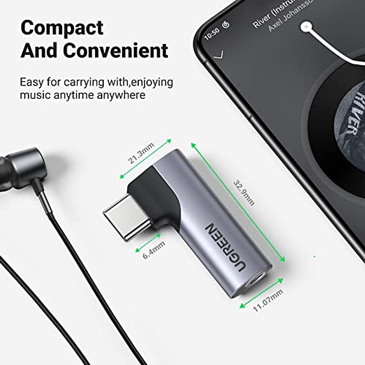 UGREEN USB C to 3.5mm Audio Adapter Type C Aux Headphone Jack DAC Stereo Mic HiFi Right Angle Earphone Dongle Compatible with iPad Pro Air 5 4 Mini 6, Galaxy S23 Ultra S22 S21 S20, Pixel 7 Pro, Gray