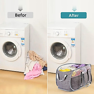 Collapsible Laundry Baskets, Pop Up Laundry Baskets with Reinforced Handles, Lightweight Foldable Laundry Basket for LaundryRoom,Bathroom or Travel (Gray)