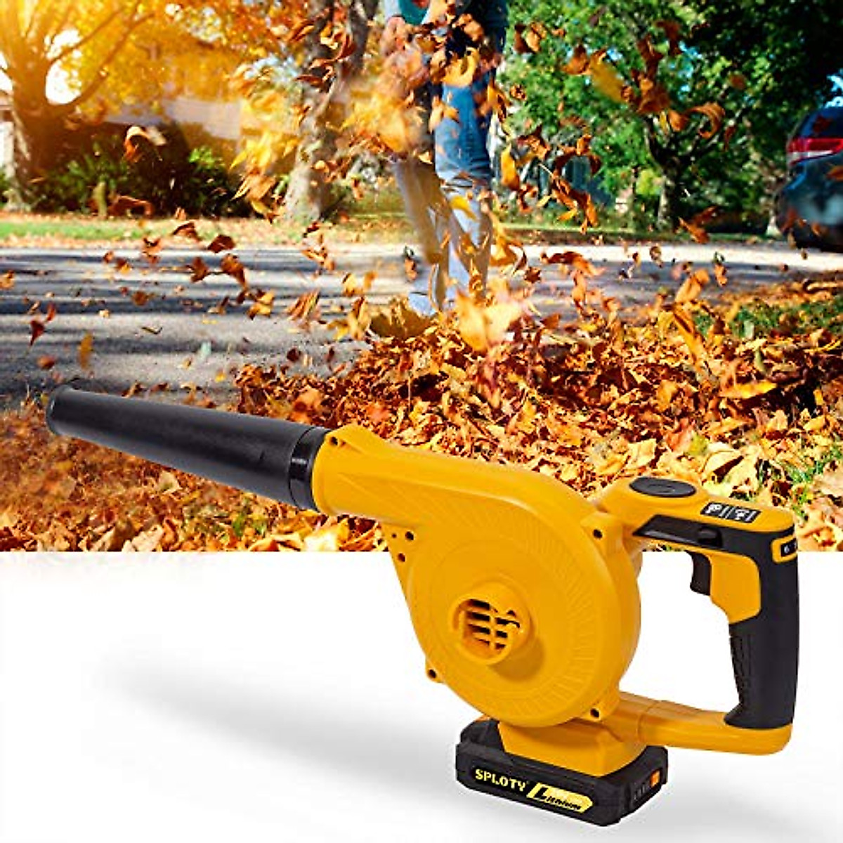 SPLOTY Leaf Blower Cordless with Battery and Charger, DC 20V 2.0Ah Lithium Ion Best Cordless Leaf Blower, 145 MPH (Max) Electric Leaf Blower Cordless, Foldable 7 Gear Speed Cordless Leaf Blower Vacuum