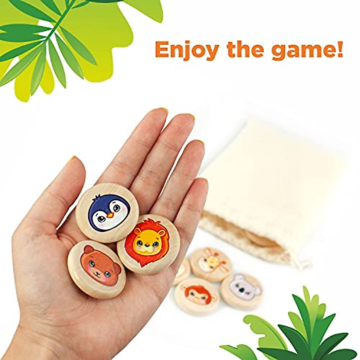 Ulanik Wild Animals Matching Memory Game for Toddlers Age 3 + Year Old Preschool Wooden Board Games for Kids 4-8 Learning & Education Toys — 30 Chips, 1.57 in