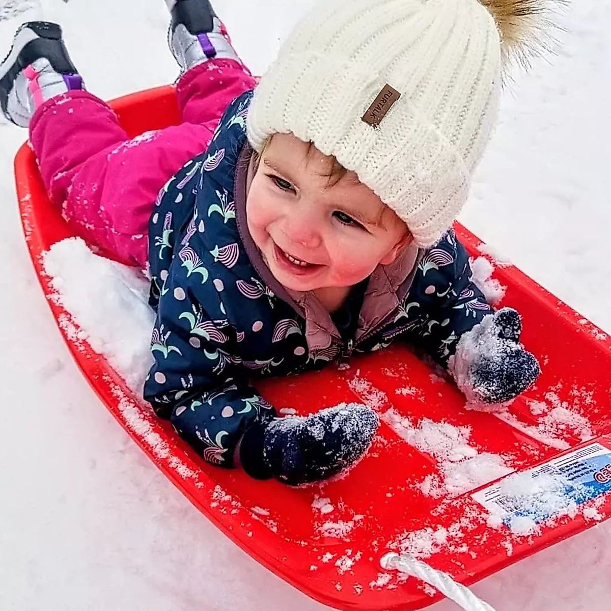 FURTALK Toddler Beanie Satin Lined Baby Boys Girls Winter Hats Pom Pom Beanies for Kids Beige