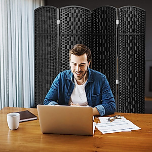 SIMFLAG Folding Screen Room Divider 4 Panel, 6Ft 19.7" Wide Partition Room Dividers Freestanding,Indoor Portable Partition Screen, Diamond Double-Weaved,No Installation Required(Black)
