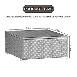 Betterland Patio Furniture Rattan Square Outdoor Coffee Tables, All-Weather Wicker Coffee Table with Tempered Glass Top for Living Room, Backyard, Balcony, Poolside, Garden (Grey Wicker)