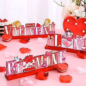 3 Pieces Valentines Table Decoration Love Table Centerpiece Sign Be Mine Heart Wooden Sign Valentine Day Gift for Wedding Anniversary Dining Room Romantic Decor Party Supplies