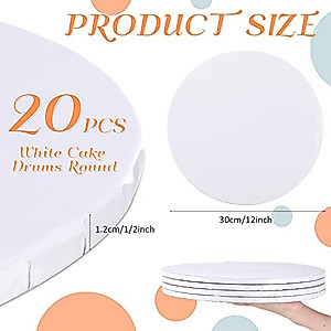 20 Pcs 12 Inch Round Cake Drum Round Boards Cardboard 0.4 Inch Thick Cake Drums Cake Decorating Supplies for Wedding Birthday Party (White)