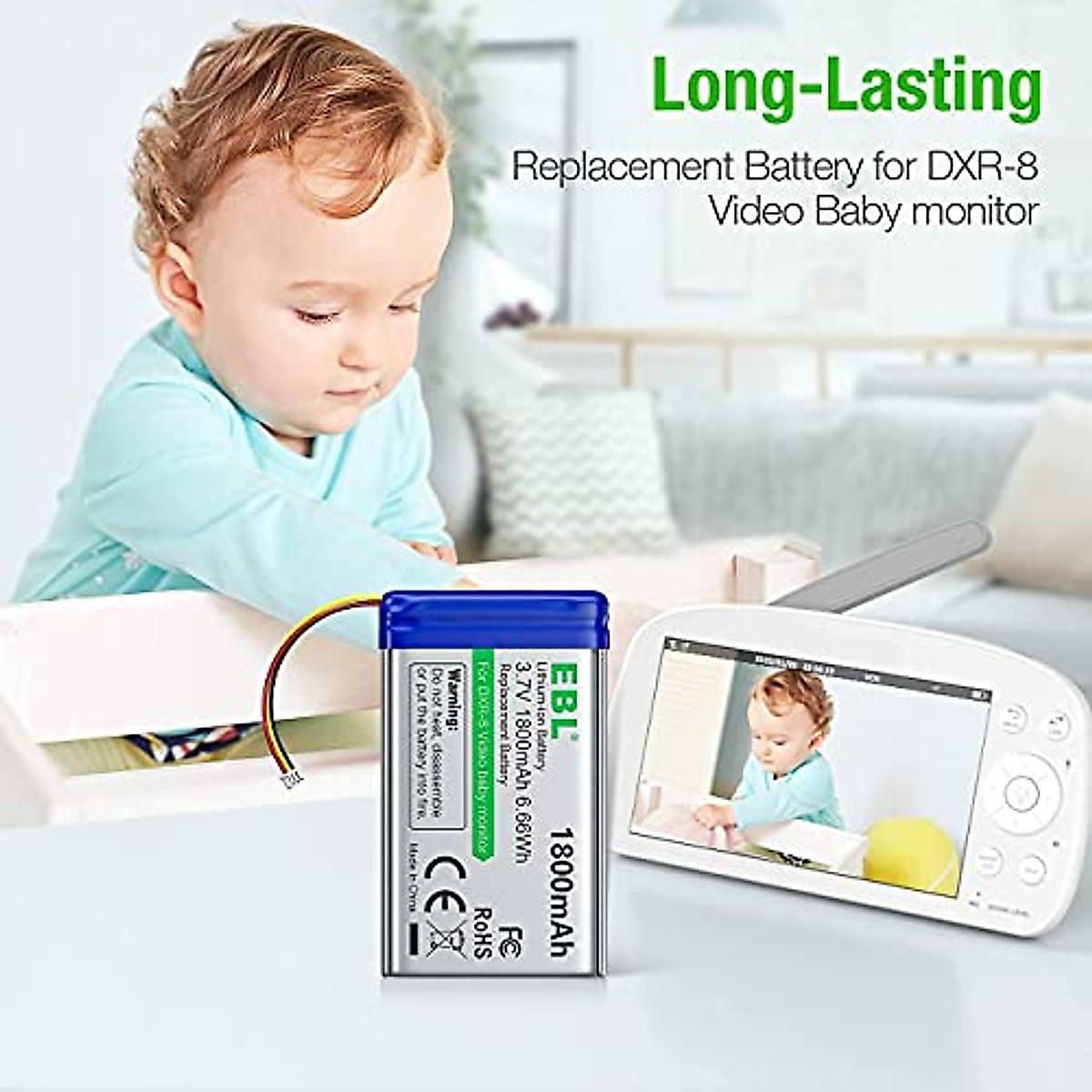 EBL Replacement Battery for Infant Optics DXR-8 Video Baby Monitors, 1800mAh High Capacity 3.7V Lithium Ion Sp 803048 Rechargeable Battery