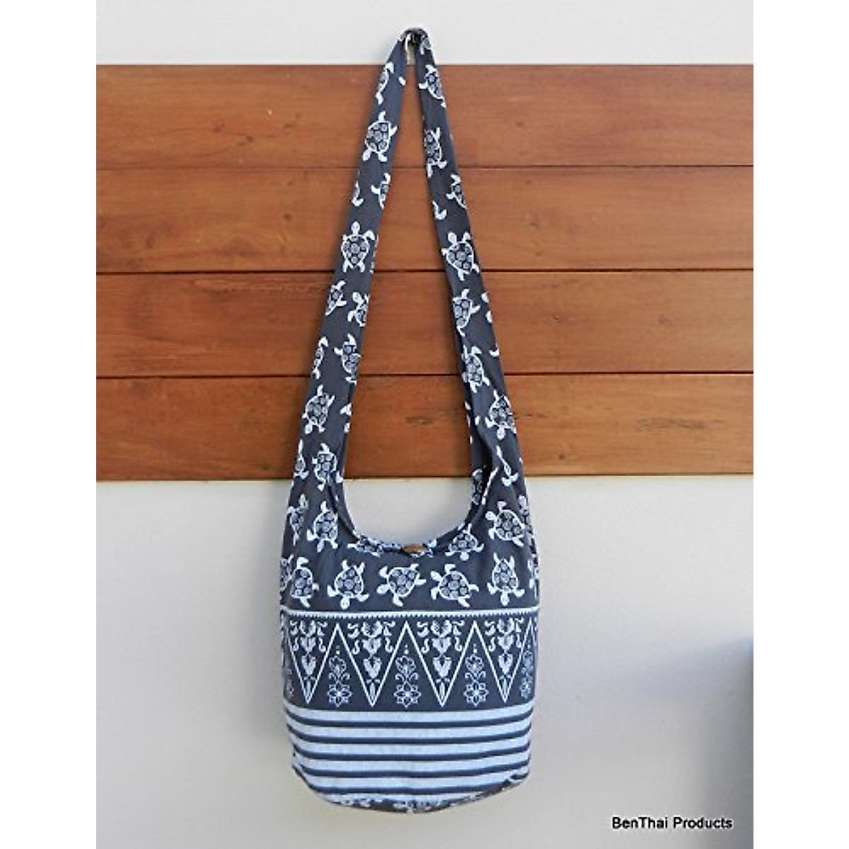 BTP! Turtle Sling Crossbody Shoulder Bag Purse Hippie Hobo Thai Cotton Gypsy Bohemian Large (Grey OW13)